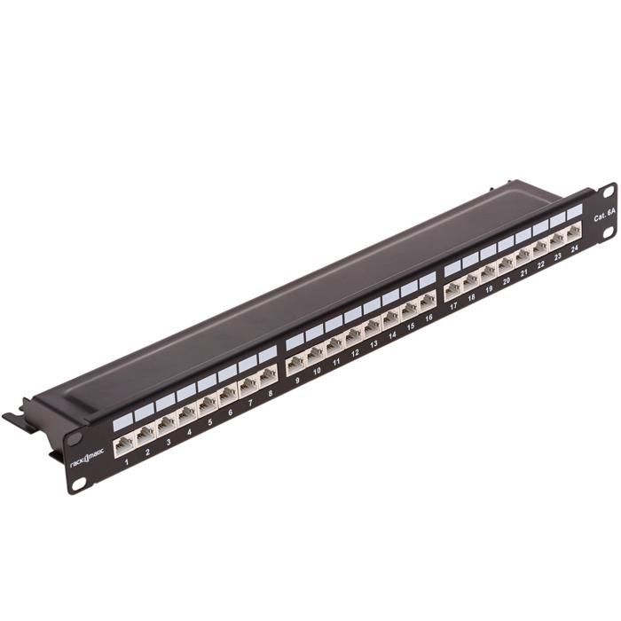RackMatic Patch panel rack 24 RJ45 Cat.6A FTP 1U noir avec peigne pour ...