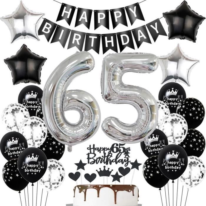 Ballons 65 Ans Noir Argent 65 Ans Anniversaire,Noir Argent Décoration ...