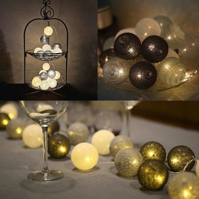 Guirlande Lumineuse Coton Boules Alimenté Par Pile, 20 Led Dimmable ...