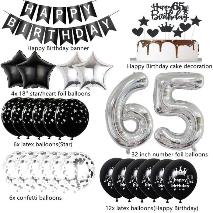 Ballons 65 Ans Noir Argent 65 Ans Anniversaire,Noir Argent Décoration ...