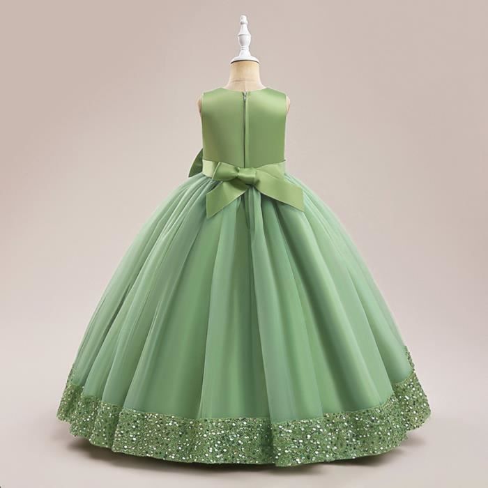 Robe de Soirée de Mariage Enfant Fille Sans Manche avec Paillette Tulle ...