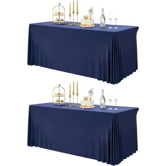 Lot De 2 Nappes Rectangulaires En Élasthanne Bleu Marine Pour Tables Rectangulaires De 1,8 M ...