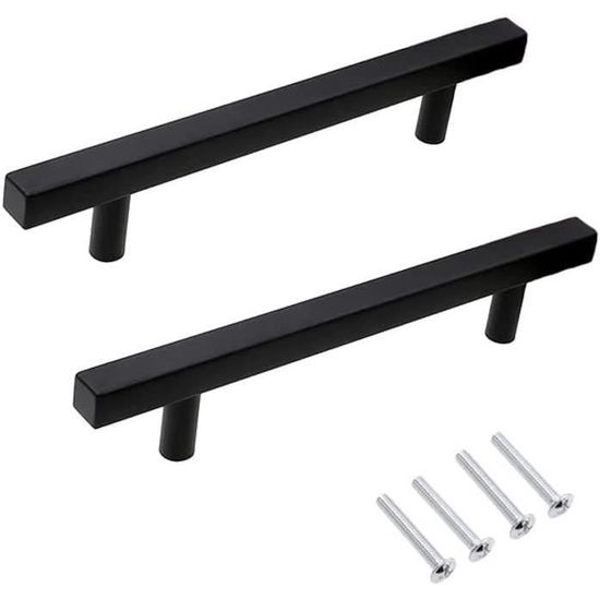 2 Pièces Noir Mat Poignee De Meuble Cuisine Poignée Tiroir Acier ...