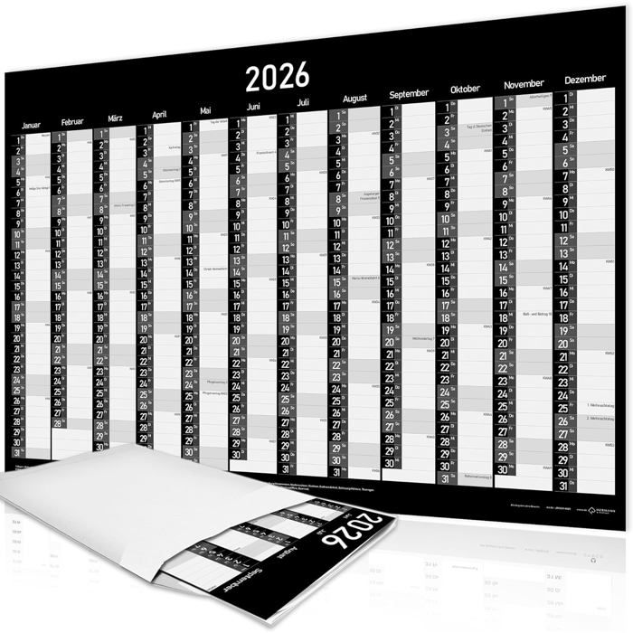 Calendrier mural XXL 2026 DIN A1 - Calendrier annuel 2026 - 84 x 59 cm ...