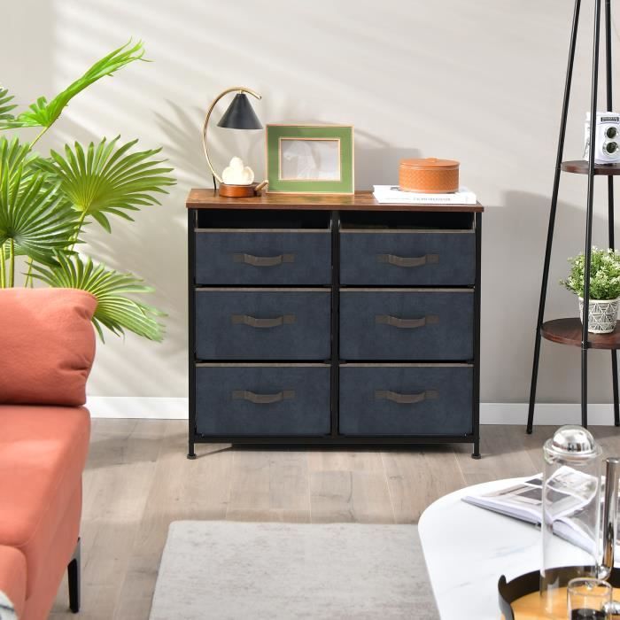 COSTWAY Commode en Tissu avec 6 Tiroirs, Étagère, Commode meuble de ...