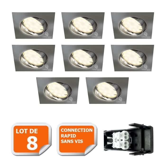 Spot encastrable orientable LED carré alu brossé GU10 230V eq. 50W blanc neutre ...