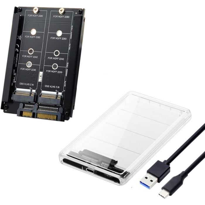 Cy Adaptateur M.2 Sata Ssd Vers Sata 2,5", Double Ngff B+M Key M.2 Ssd Vers Usb C Jobd Raid0 ...
