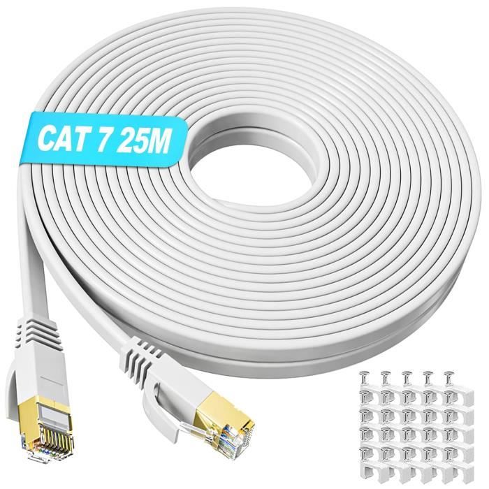 Cable Ethernet 25m, Plat Cat 7 Cable RJ45 Blindage, FTP Cable Réseau ...