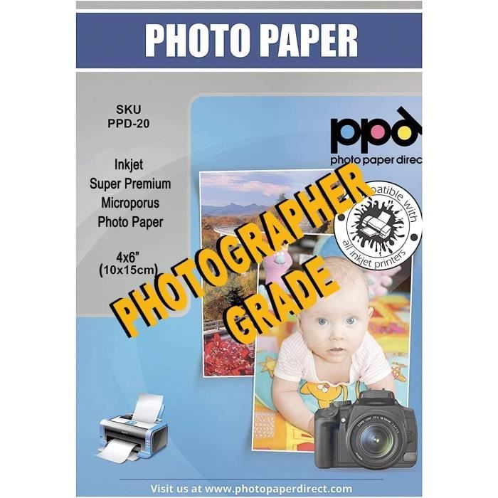 PPD 6x4” (environ 10x15cm) x 100 Papiers Photo Super Premium Brillant ...