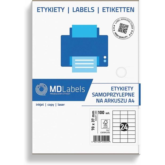 70x37mm Lot De 24 Étiquettes Universelles Din A4 (70 X 37 Mm, 2400 ...