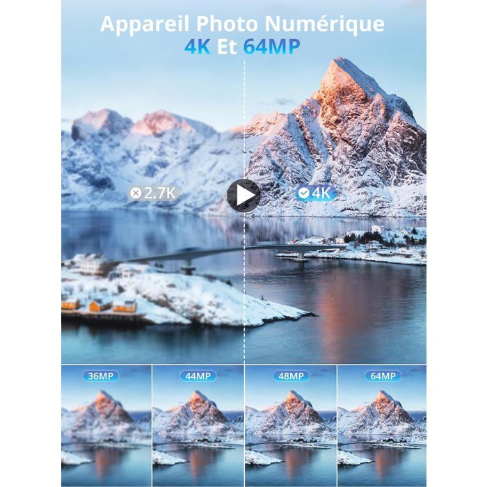 Appareil Photo Numérique 4K Appareil Photo Compact Vlogging 64MP ...