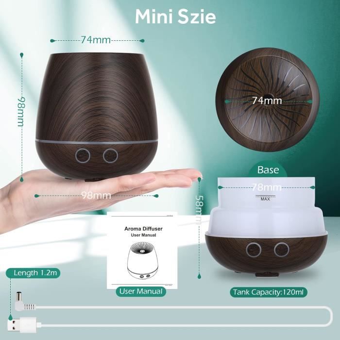 Diffuseurs D'Huiles Essentielles 120Ml, Mini Usb Diffuseur D'Aromathérapie Humidificateur D ...