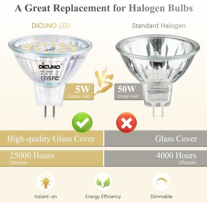 Dimmable Ampoule LED GU5.3 MR16, Blanc neutre 4000K, 12V, 5W équivalent 50W lampes halogènes ...