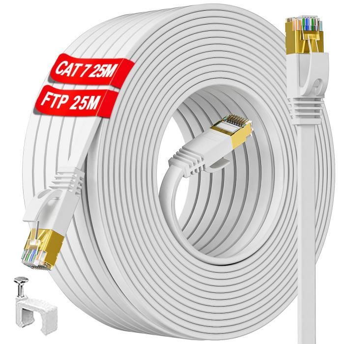 Câble Ethernet 25m, Cable RJ45 Cat 7 Blindé Câble Réseau Plat FTP Cable ...