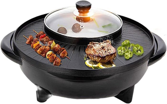 Gril Électrique Hot Pot Cooker Barbecue Pot Prevent Stick 5 Temp Multi ...