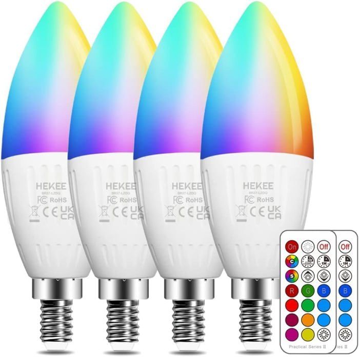 Ampoule LED E14 5W quivalent 40W ampoule de bougie Couleur RGB Changement Variation Color RGBW ...