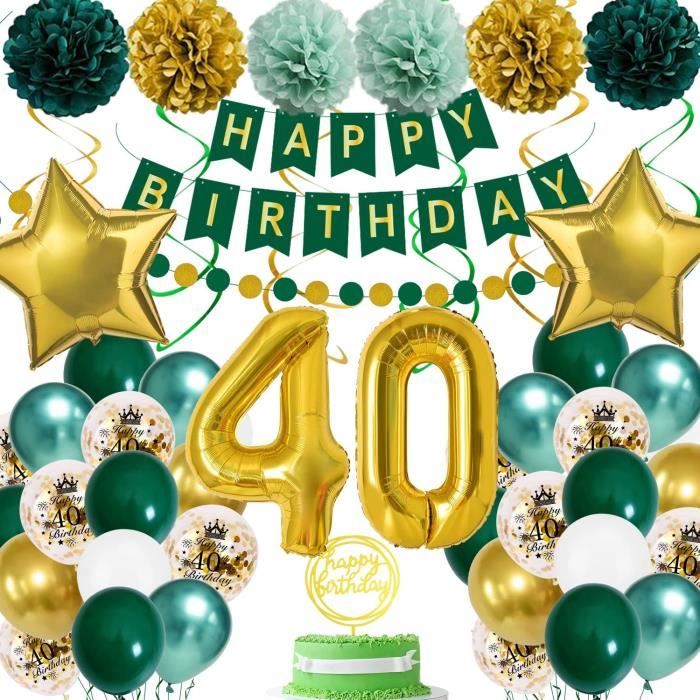 Decoration Anniversaire 40 Ans, 40 Ans Décorations Anniversaire De Fête En Vert Or, Deco ...