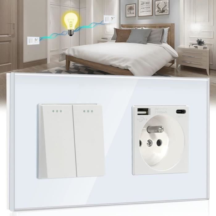 Interrupteur Avec Prise Murale Usb Et 1 Type C Blanc,Interrupteur Va Et ...
