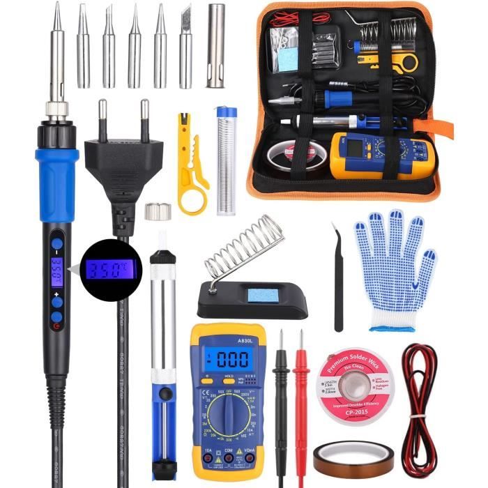 Fer À Souder Kit, 60W Kit De Soudure, Fer A Souder Etain Avec Pompe À Dessouder Et Multimètre ...