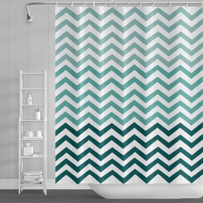 105X160Cm Vague Rayure Rideau De Douche Vert Blanc Pente Horizontal ...