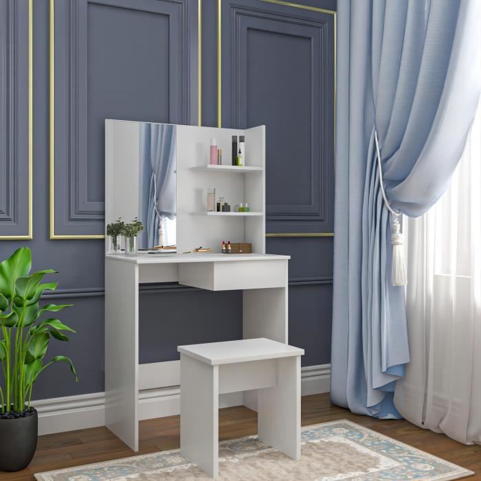 WOLTU Coiffeuse table de maquillage en MDF, Coiffeuse table avec miroir ...