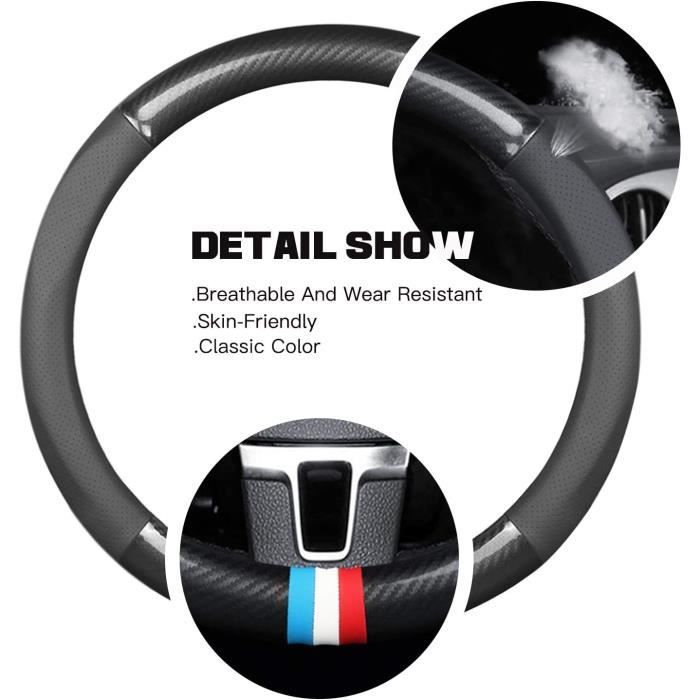 Couvre Volant De Voiture Fibre De Carbone & Cuir Pu Sport Volant Protecteur Antidérapant Pour ...