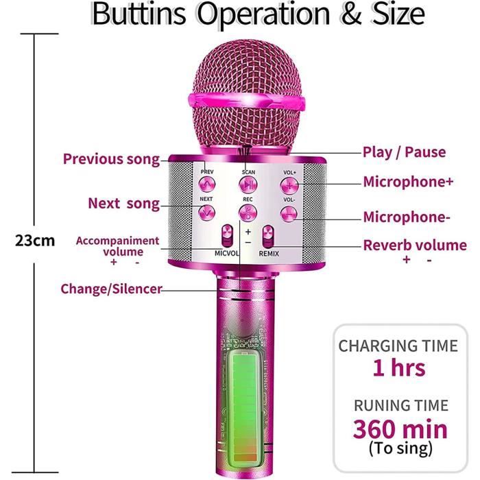 Micro Karaoke Enfant, Micro Sans Fil, micro enfant pour chanter fille ...