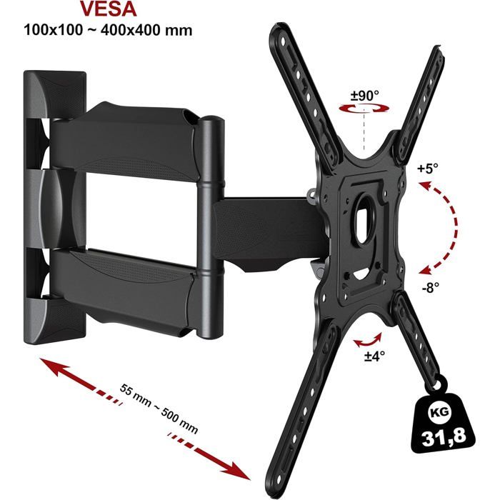 North Bayou Support Mural Tv Orientable Pour Écrans 32-55 Pouces Led ...