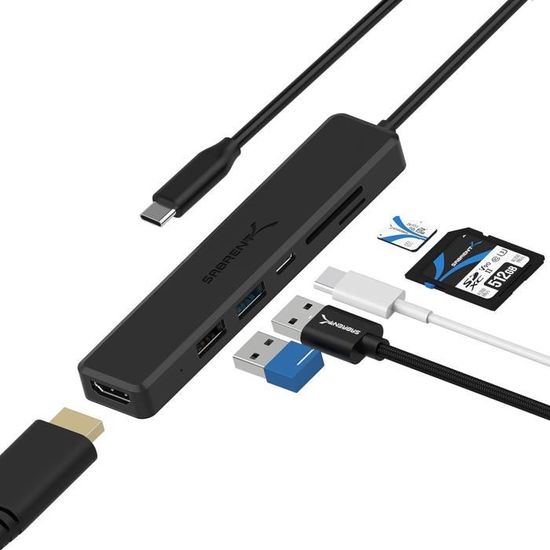 SABRENT hub USB c, Data hub avec HDMI 4K 1 Port USB 3.2 1 USB Port 2.0 ...