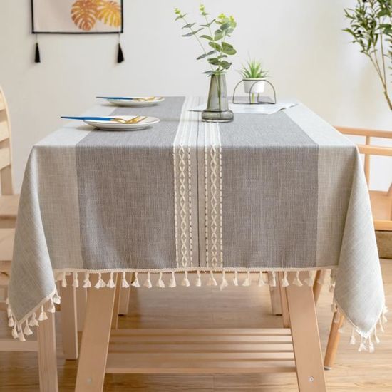 Nappe de Table rectangle - YSTP - Lin et Coton - 140x240cm - Gris clair ...