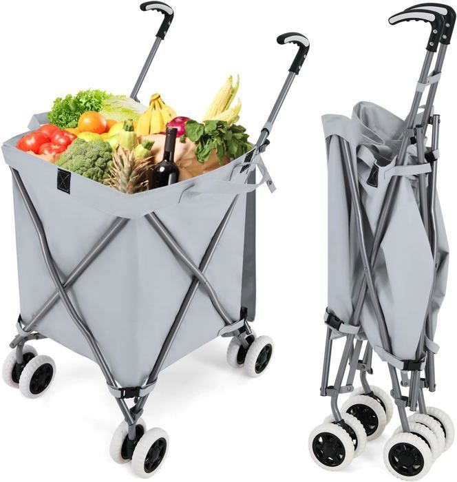 GOPLUS Chariot de Courses Pliable avec Roues,Chariot de Courses Léger ...