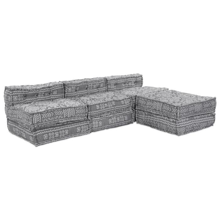 Sofa poof modulable convertible 4 places en tissu gris clair ...