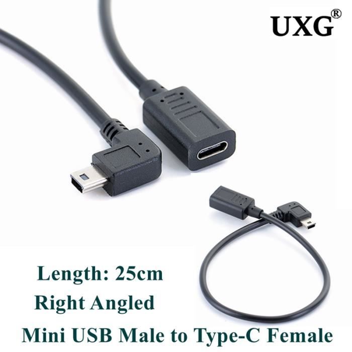 UC-020-RI - Adaptateur USB C vers Mini USB Type C femelle vers Mini USB mâle, câble 25cm ...