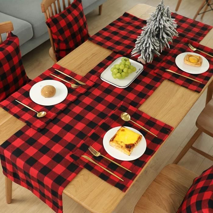 Chemin de Table de Noël, Plaid Napperon Set Rouge Décoration de Table ...