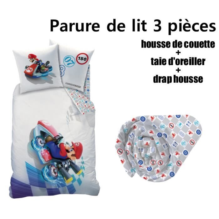 MARIO KART NINTENDO - Parure de lit 3 pièces housse de couette + taie d ...