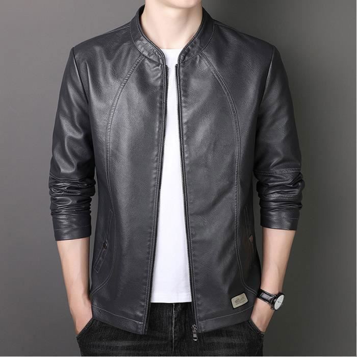 Veste Homme en Cuir Casual Mi-saison Slim Fit Uni Confortable Veste en ...