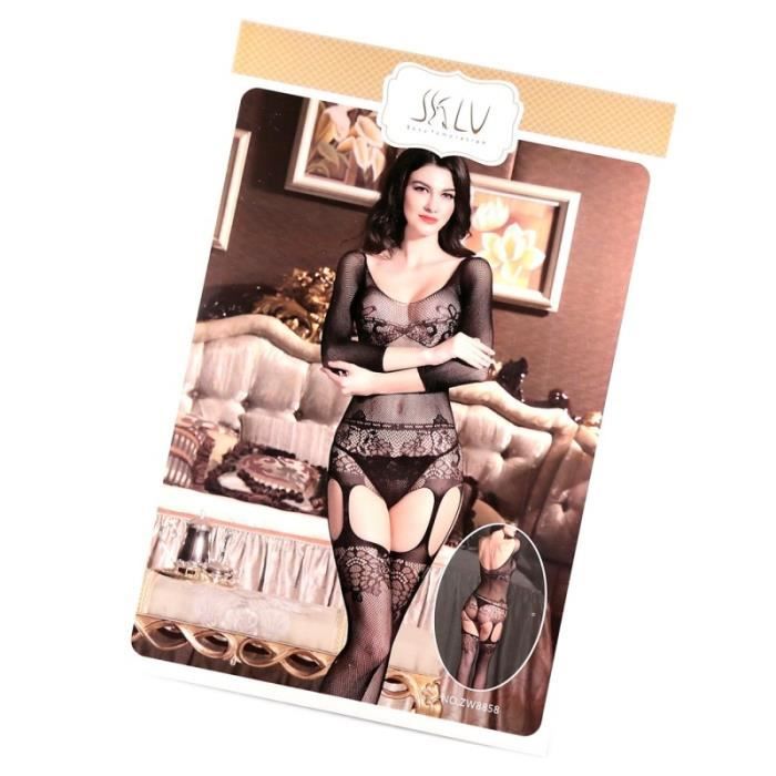 Modebas Fr Body Collant Ouvert Résille Effet Porte Jarretelles Sexy T