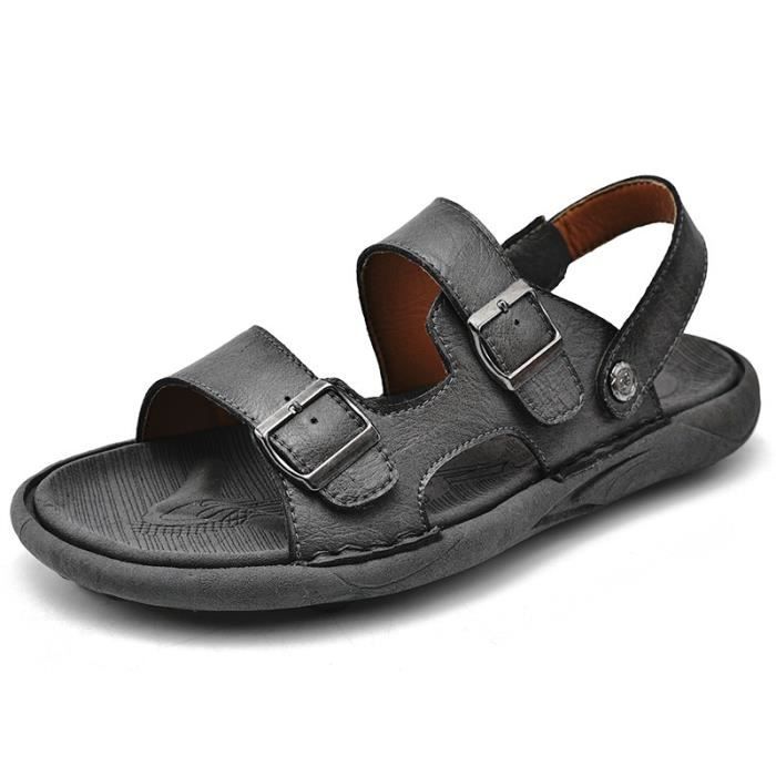 Sandales Homme Eté en Cuir Chaussures de Plage Bout Ouvert Mode Casual ...