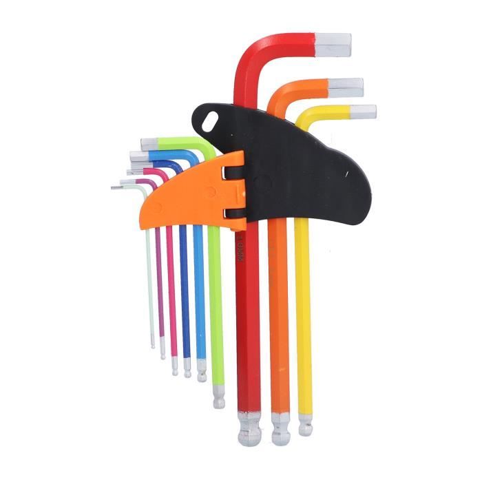 Sonew clé hexagonale à bras long 9 pièces clé hexagonale embout sphérique coloré bras long clé ...