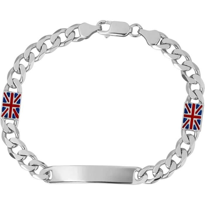 Bracelet Identité Drapeau Anglais En Argent Fin Sterling 925 Rhodié ...