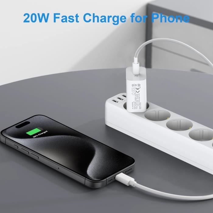 Chargeur Usb C 20W Pour Iphone 15-Pro-Max-Plus, Adaptateur Secteur Usb ...