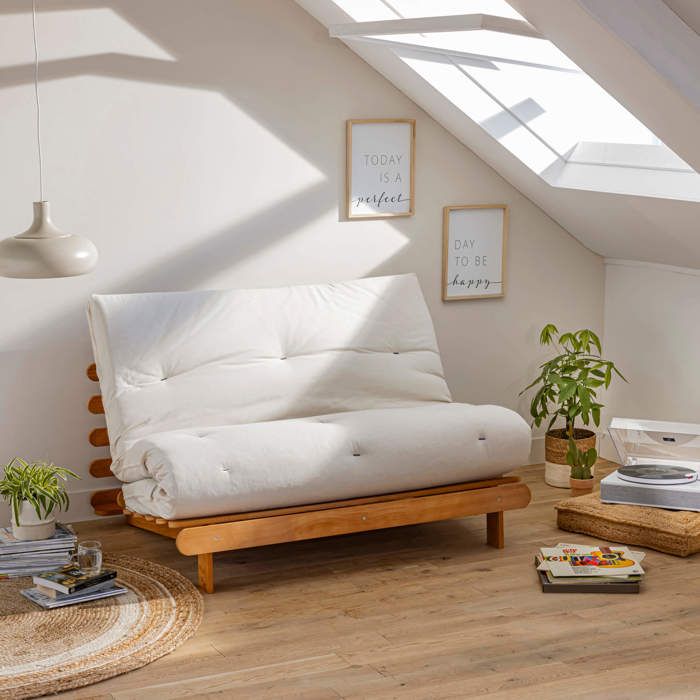 Structure futon 140x200 cm en bois massif naturel - Bois naturel ...