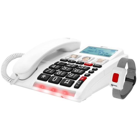 Téléphone appel d'urgence Senior Fonction SOS avec Bracelet SOS Geemarc Blanc - Cdiscount Téléphonie