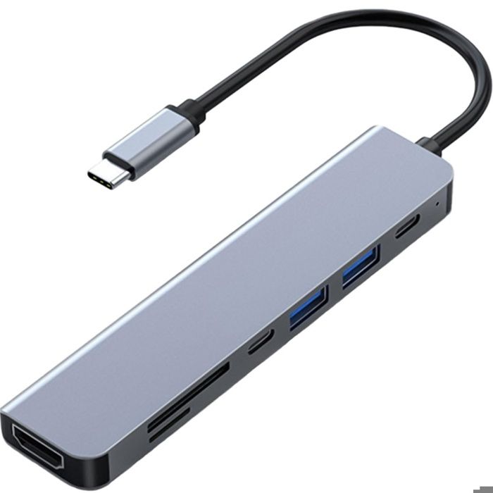 Adaptateur multiport USB C Hub 7 en 1 : Vers 4K HDMI/SD et lecteur de carte TF/USB 3.0 et 2.0 ...