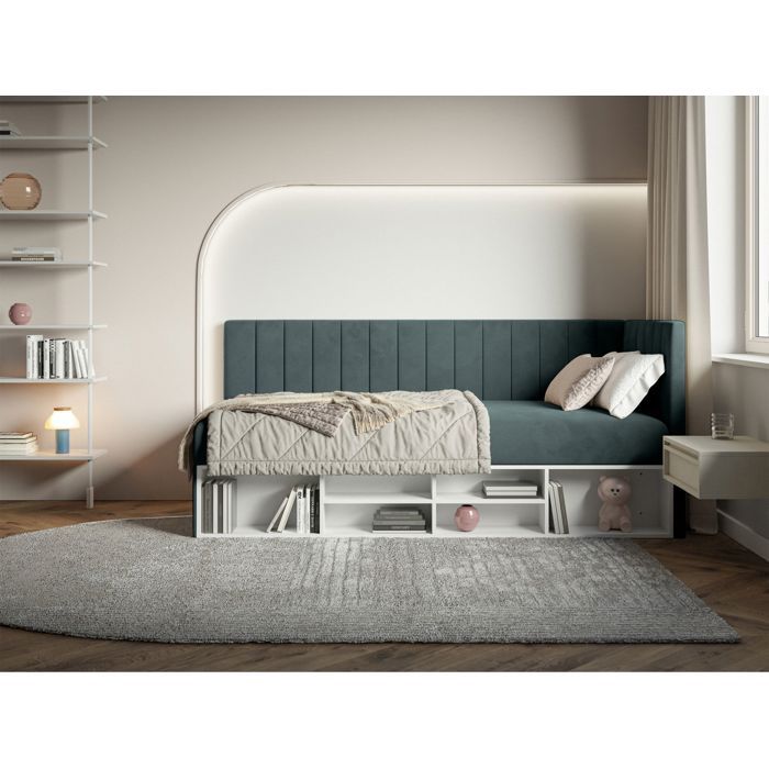 Lit ado avec rangement - VENTRIO - bleu gris- côté droit - Cdiscount Maison