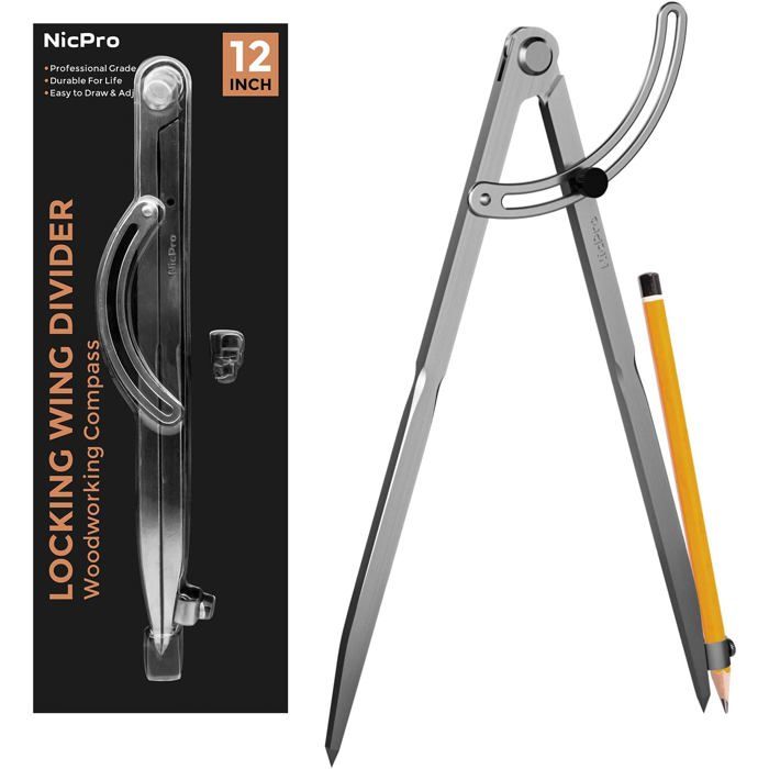 Nicpro Compas 12 pouces pour le Travail du Bois avec Aile et Porte ...