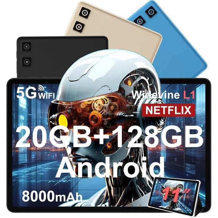 Tablette Android 14 D2 11 Pouces 20 Go RAM 128 Go ROM 5G Wi-Fi Noir ...