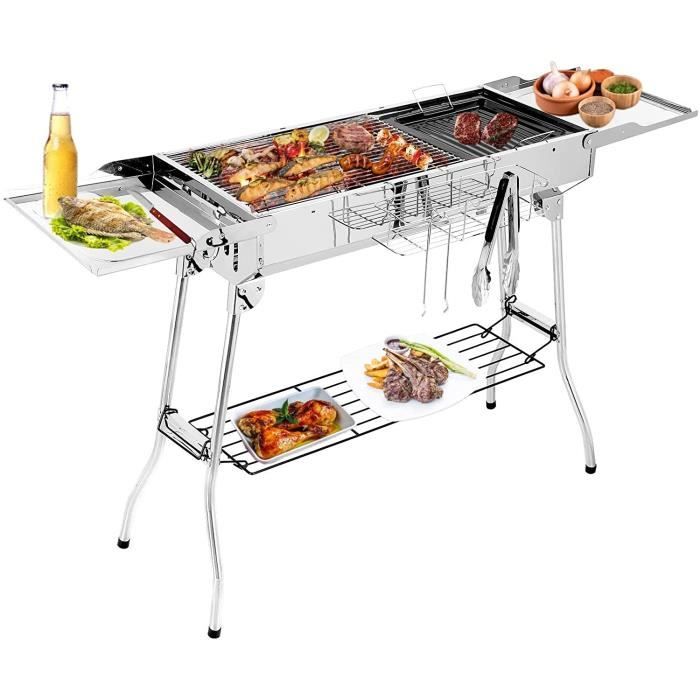 Barbecue à Charbon Pliant PortableGrill Charbon de Bois avec Double ...