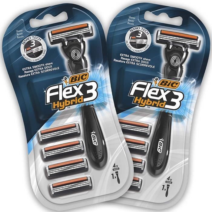 BIC Flex3 Hybrid Rasoir pour Homme - Lot de 2 Blisters de 1 + 4 ...