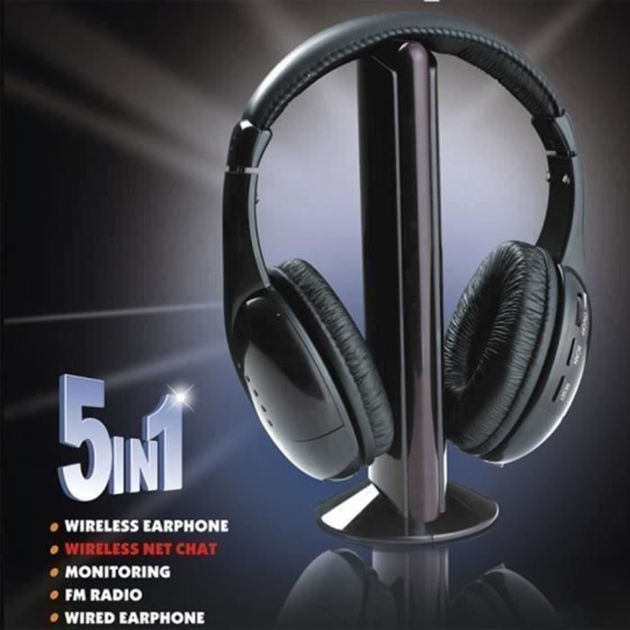 5 en 1 Casque Ecouteur sans fil pour PC Radio Télé Audio vidéojeux DVD ...